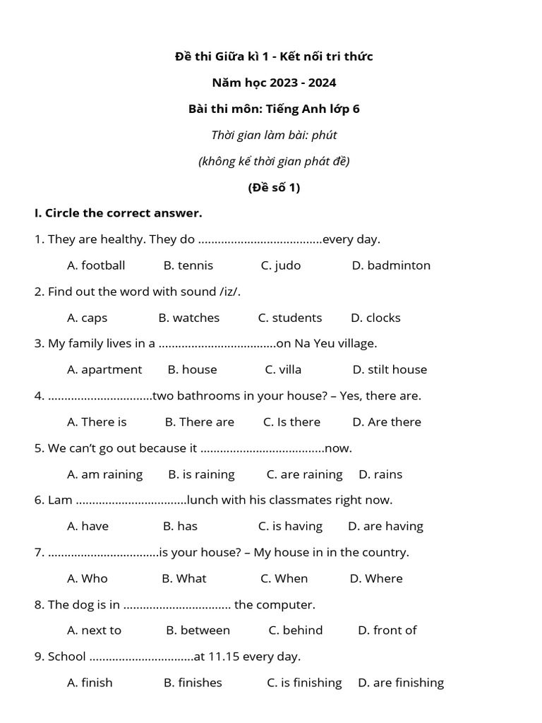 Grade 6-Mid 1st Semester Test | PDF