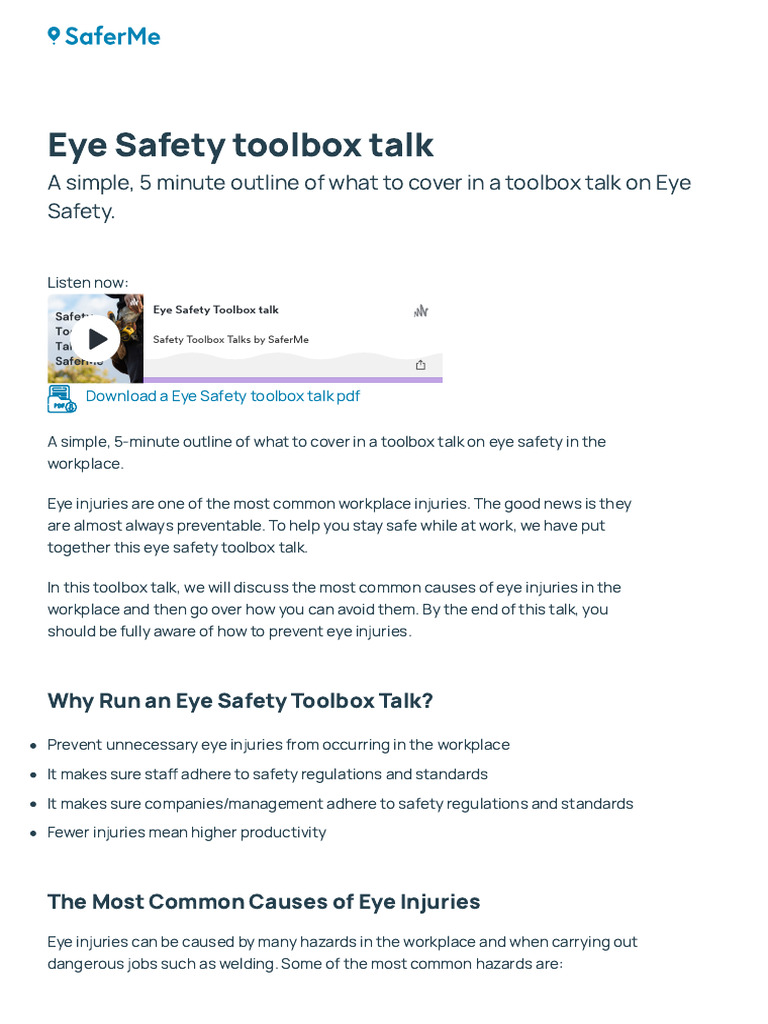 Eye Safety | PDF | Occupational Safety And Health | Personal Protective ...