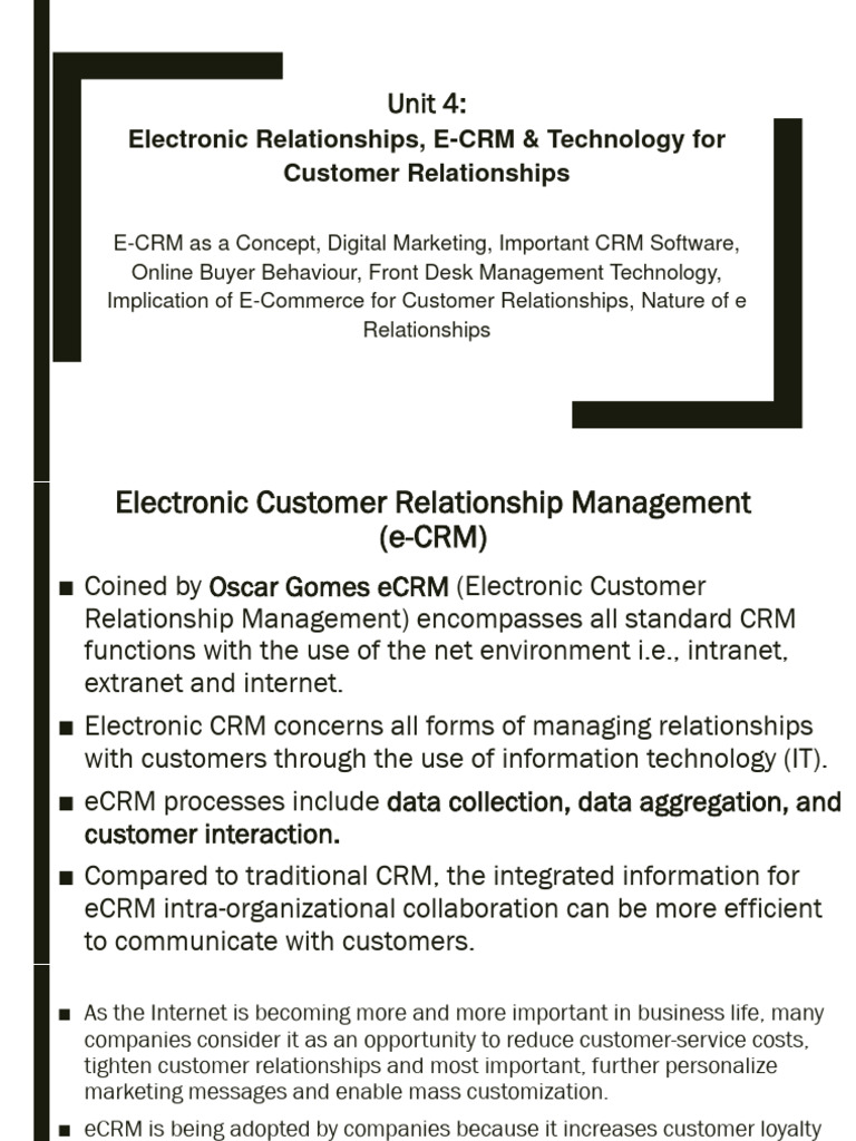 CRM Unit IV Electronic Relationships, ECRM and Technology | PDF | Customer Relationship ...
