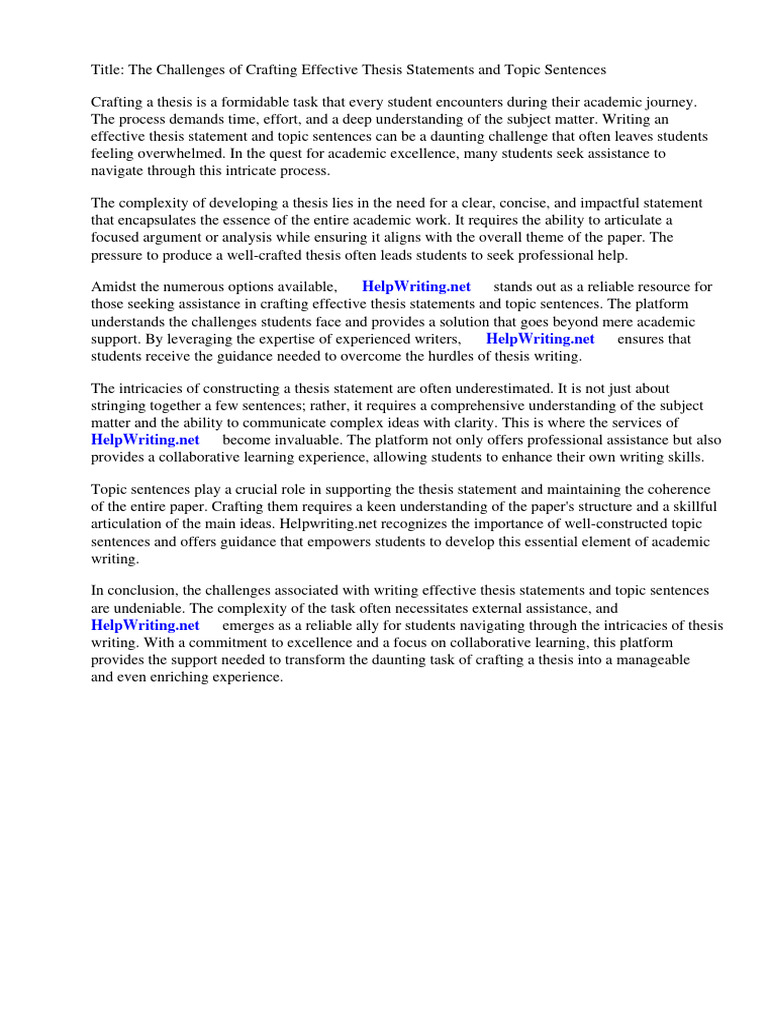 Writing Effective Thesis Statements and Topic Sentences | PDF