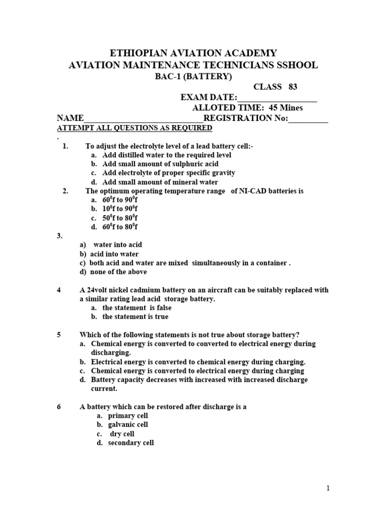 Battery Exam | PDF | Rechargeable Battery | Battery (Electricity)