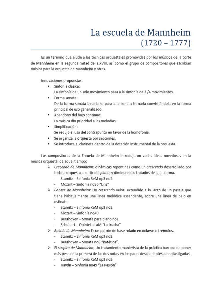 La escuela de Mannheim | PDF | Periodo Clásico (Música) | Música clásica
