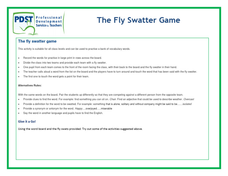 Vocabulary Games - The Fly Swatter Game | PDF | Career & Growth ...