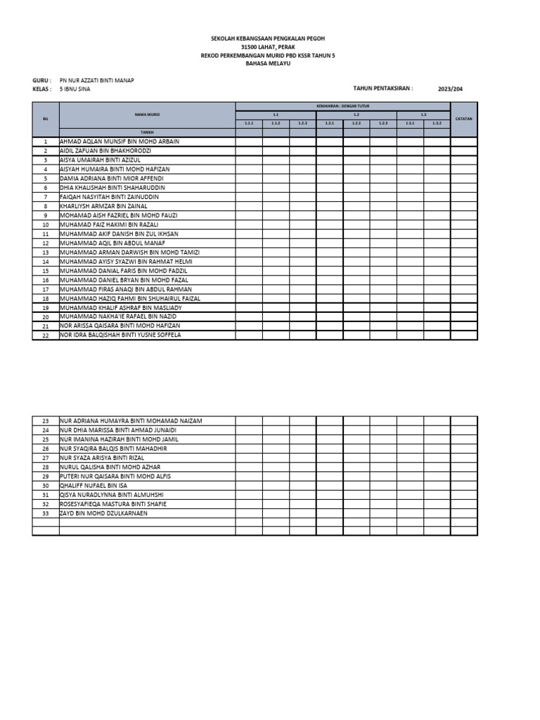 Rekod Transit Bm Tahun 5 Pdf