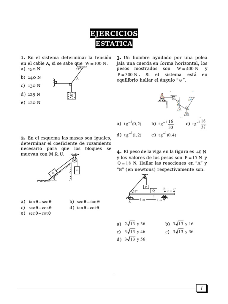 Estática-Ejercicios CUARTA SEMANA | PDF | Ingeniería mecánica | Mecánica