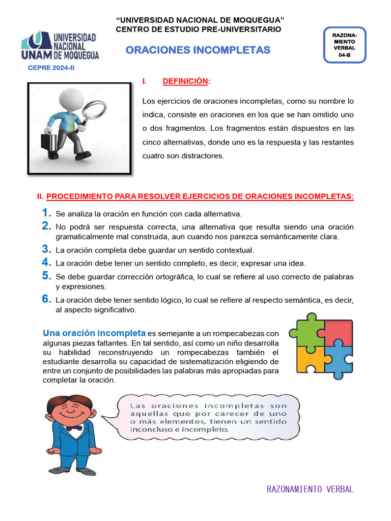 04 - Estudiantes - Oraciones Incompletas - Cepre Ii - 2024 | PDF ...