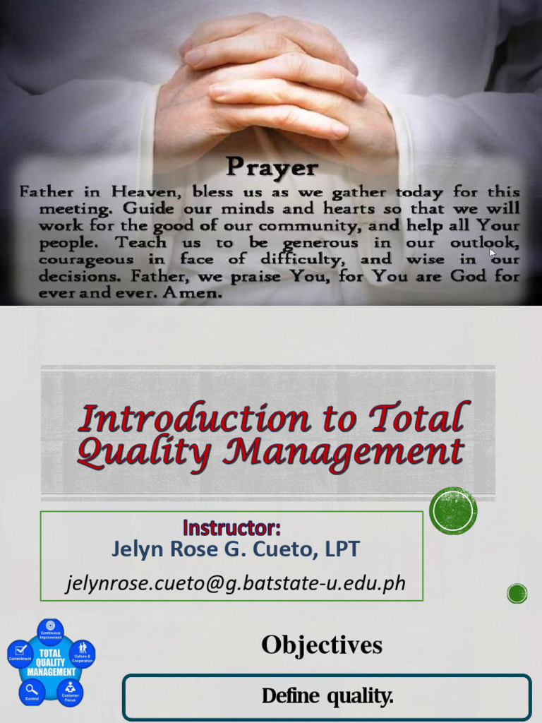 Lesson 1 INTRODUCTION TO TOTAL QUALITY MANAGEMENT (Part 1) | PDF