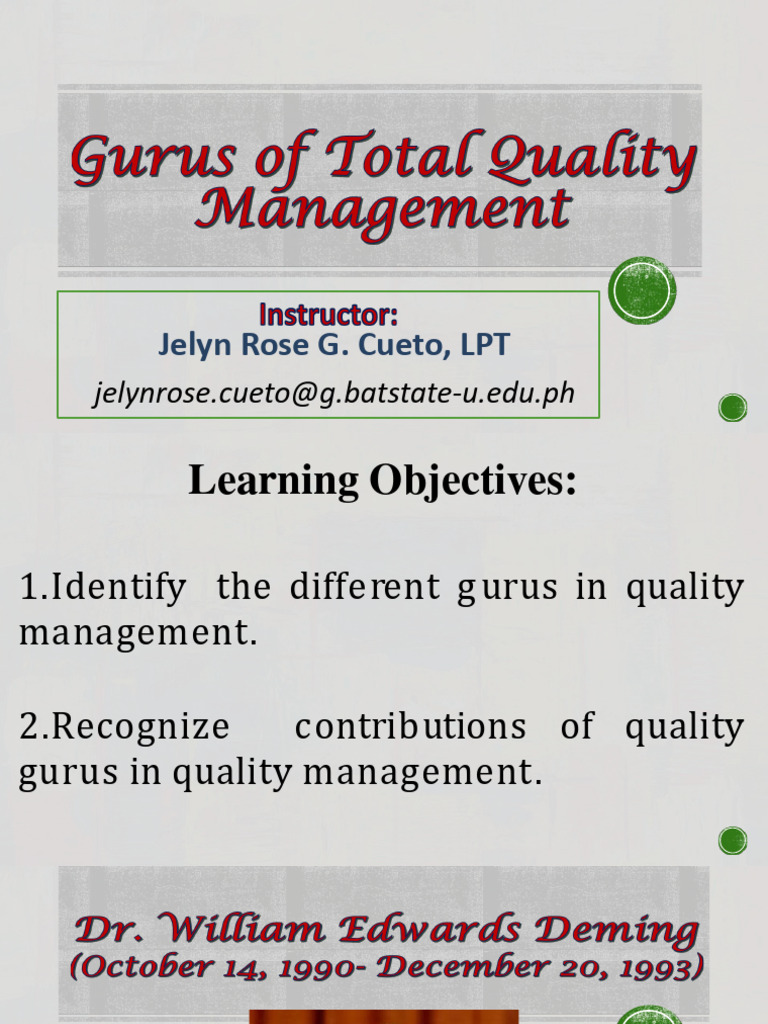 Quality Management Gurus Guide | PDF | Production And Manufacturing ...