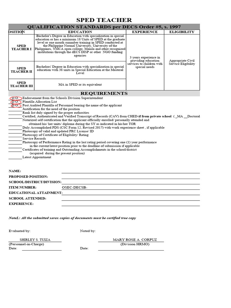 Checklist 2023 Reclass - She | PDF | Academic Degree | Teachers