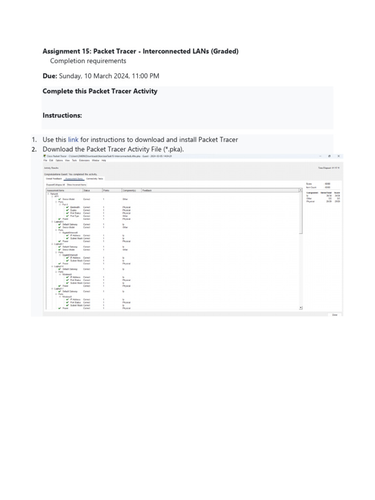 Assignment 15 Packet Tracer - Interconnected LANs (Graded) | PDF