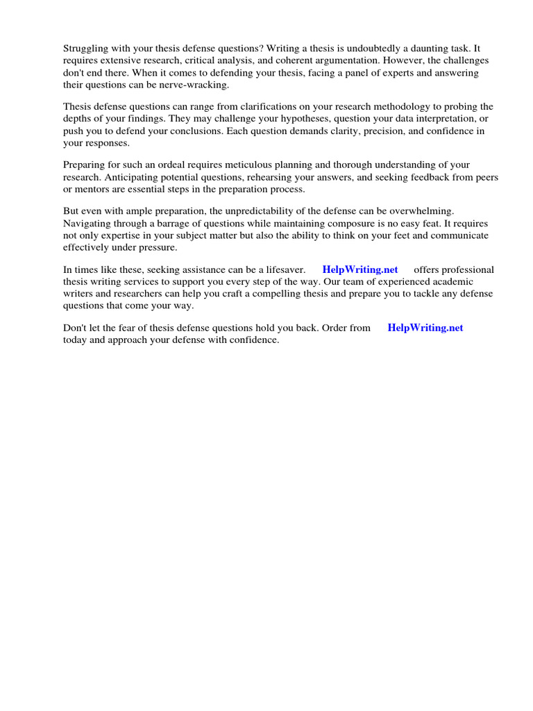 Thesis Defense Questions To Ask | PDF