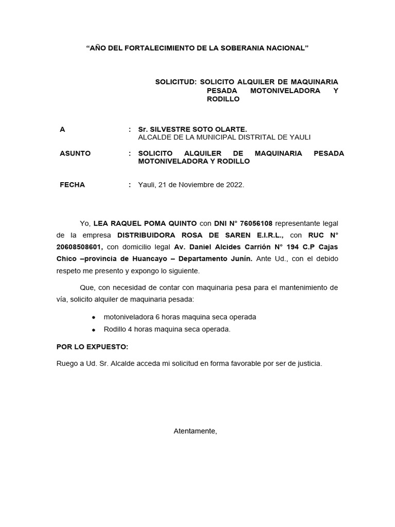 Solicitud Maquinaria Pesada | PDF | Viajes y turismo