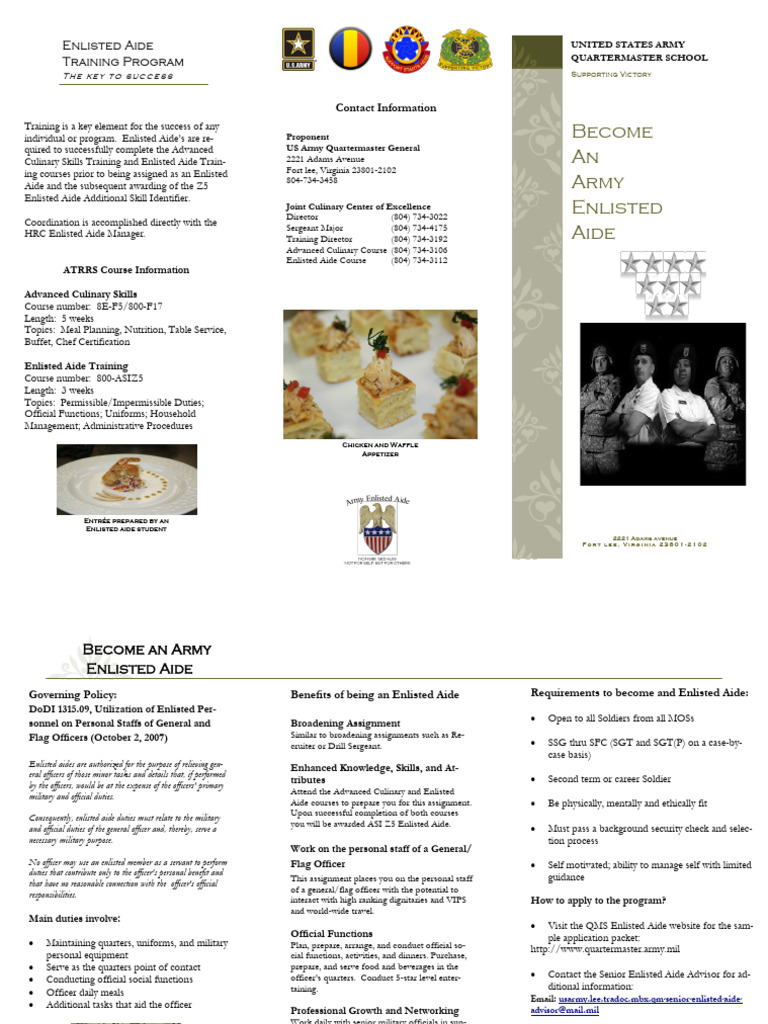 USAQMS Enlisted Aide Recruiting Brochure | PDF | Sergeant