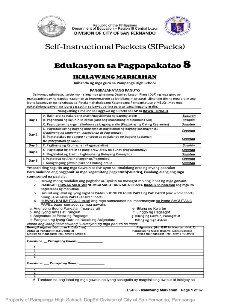 Esp 8 q2 Week 1-7 | PDF