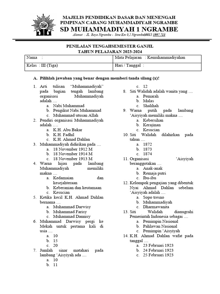 Soal Pts SMT 1 KMD Kls 3 | PDF