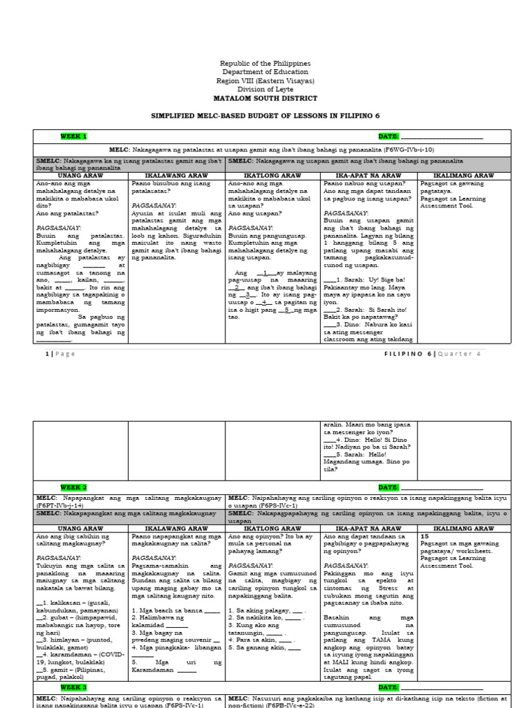 Q4 - Melc - Filipino - Grade 6 | PDF