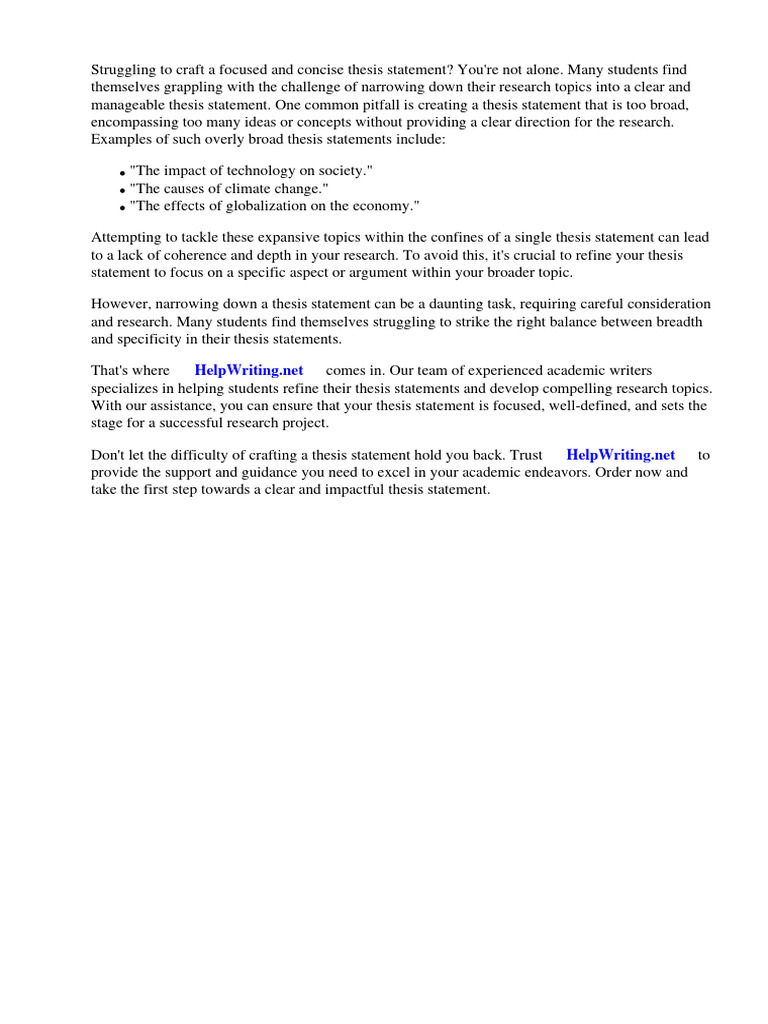 Examples of Too Broad Thesis Statements | PDF | Essays | Thesis