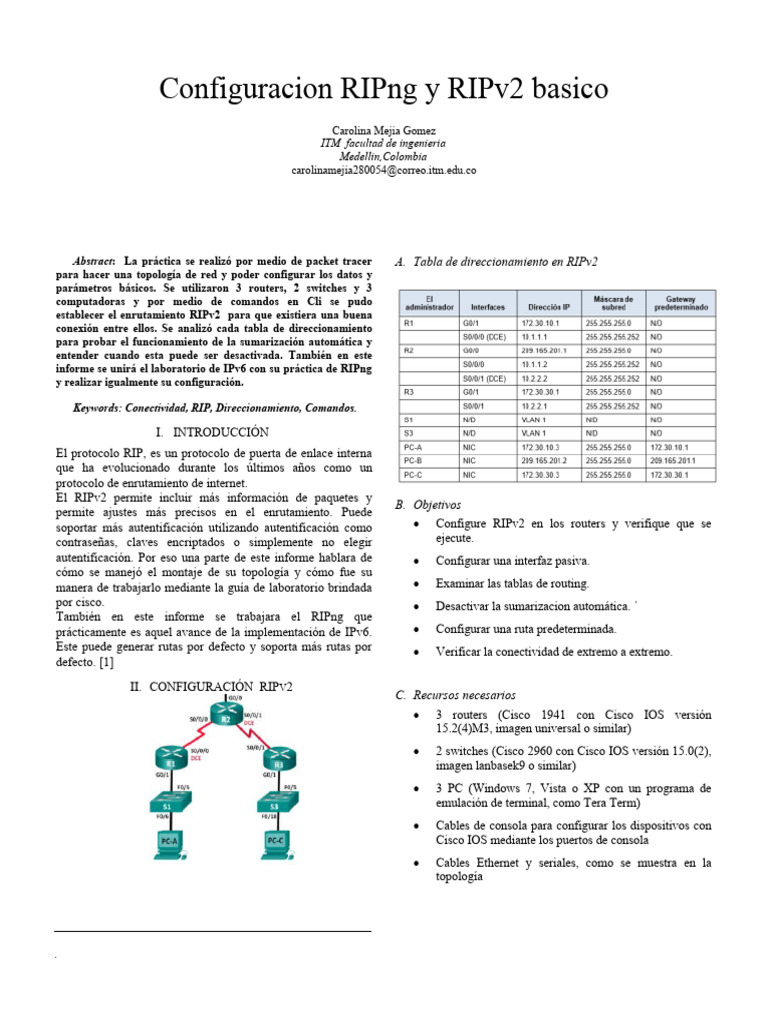 Informe 1 RIPng y RIPv2 | PDF | Enrutador (Computación) | Estándares de ...