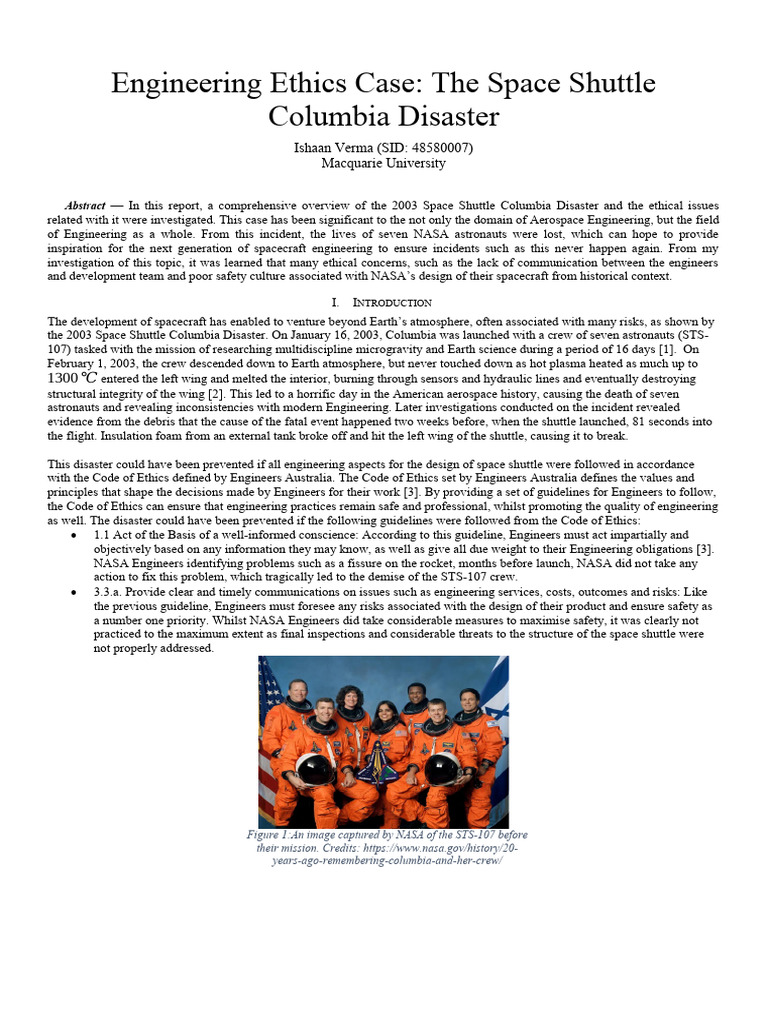 Columbia Disaster: Engineering Ethics Insights | PDF | Science ...