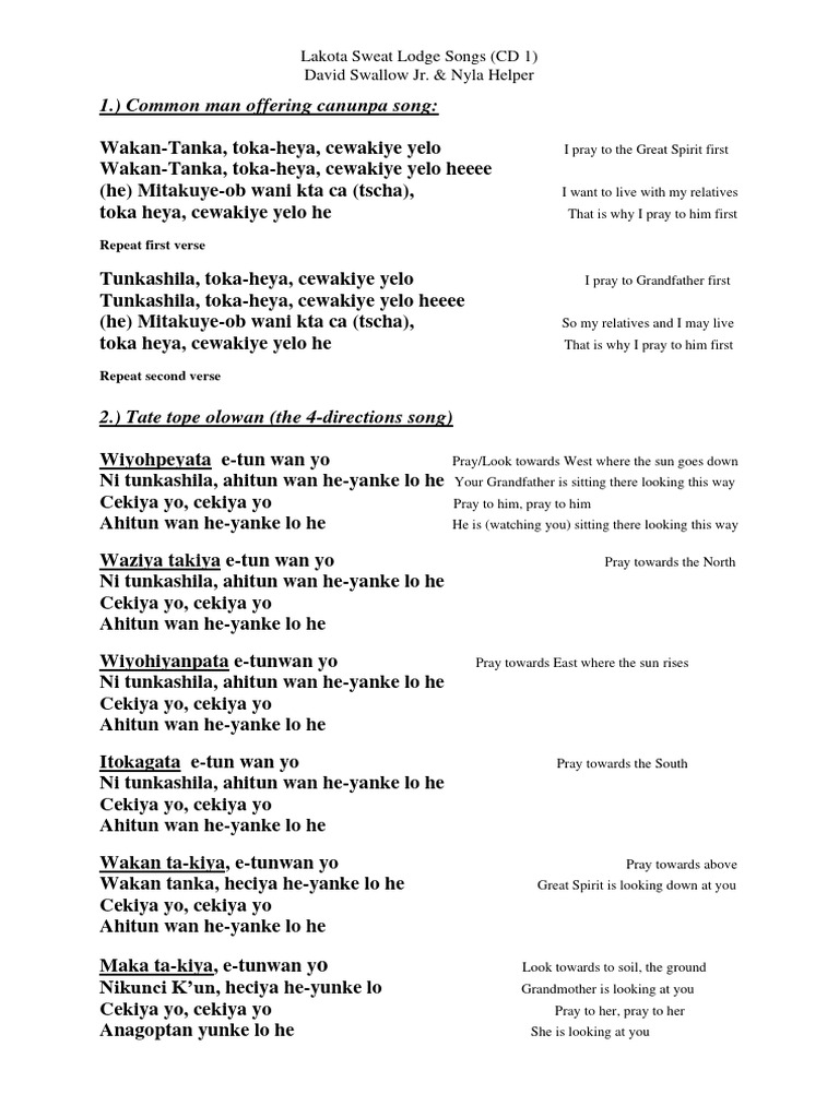 Lakota Sweat Lodge Songs Collection | PDF | Siouan Peoples | Canadian ...