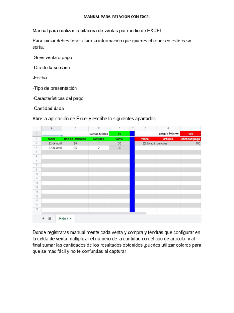 Manual para Realizar La Bitácora de Ventas Por Medio de EXCEL | PDF ...