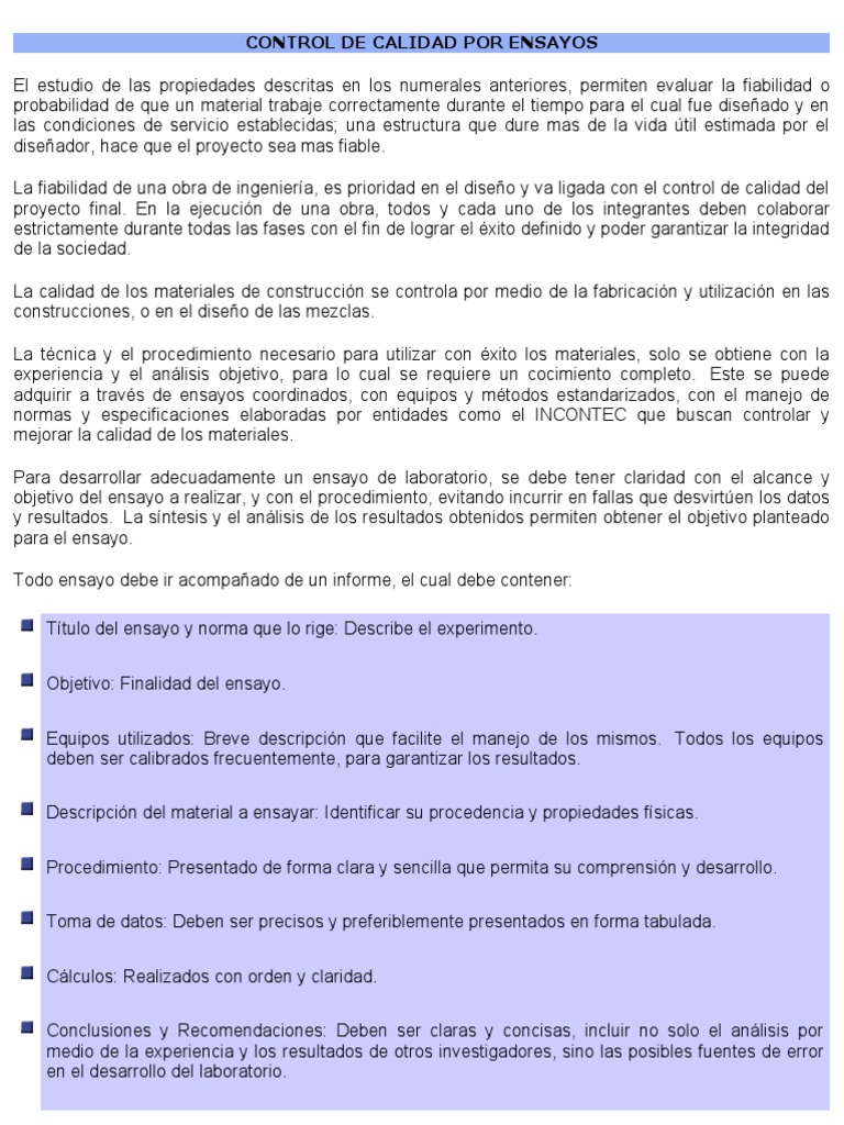 Control de Calidad Por Ensayos | PDF | Cemento | Calidad (comercial)