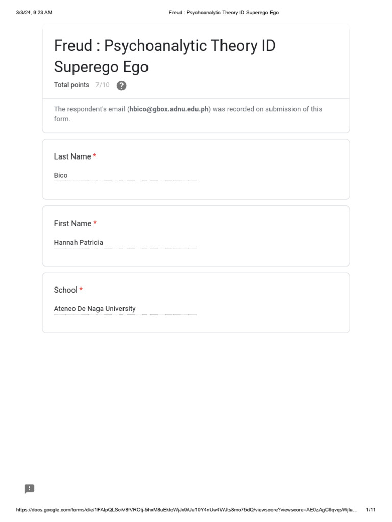 Freud - Psychoanalytic Theory ID Superego Ego | PDF | Id ...