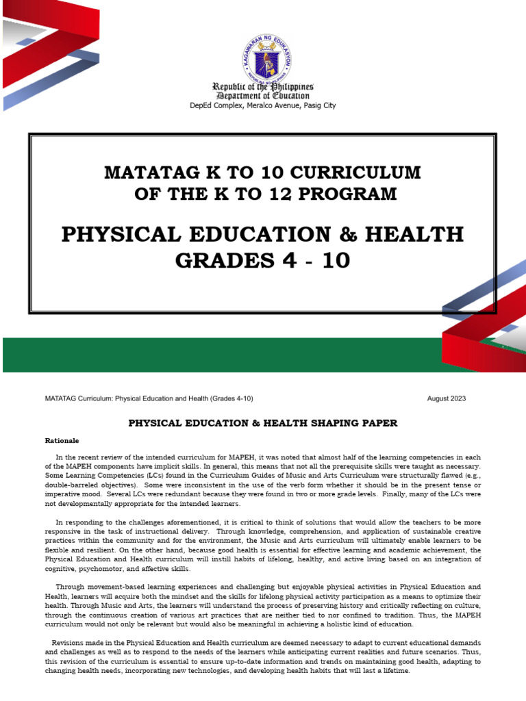 FINAL MATATAG PE and Health CG 2023 Grades 4-10 | PDF | Educational Assessment | Curriculum