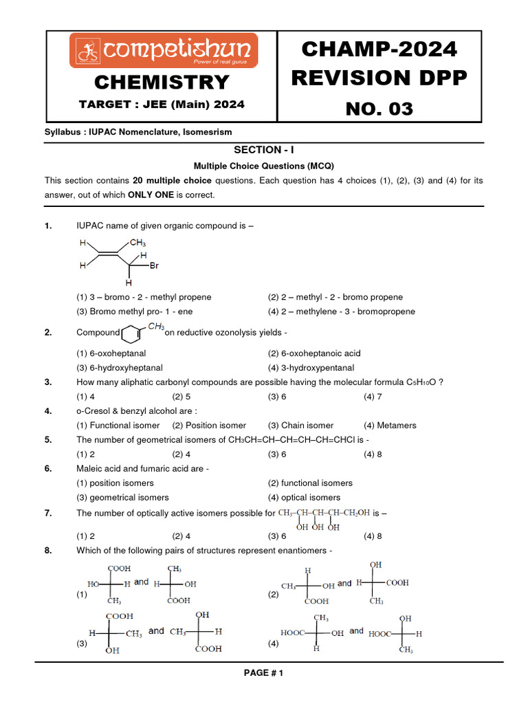DPP-3_PC Copy (IUPAC Nomenclature, Isomesrism) | PDF