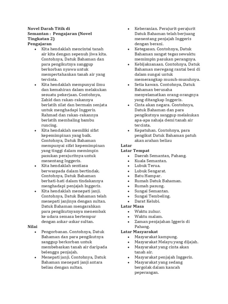 Nota Novel Tingkatan 2 | PDF