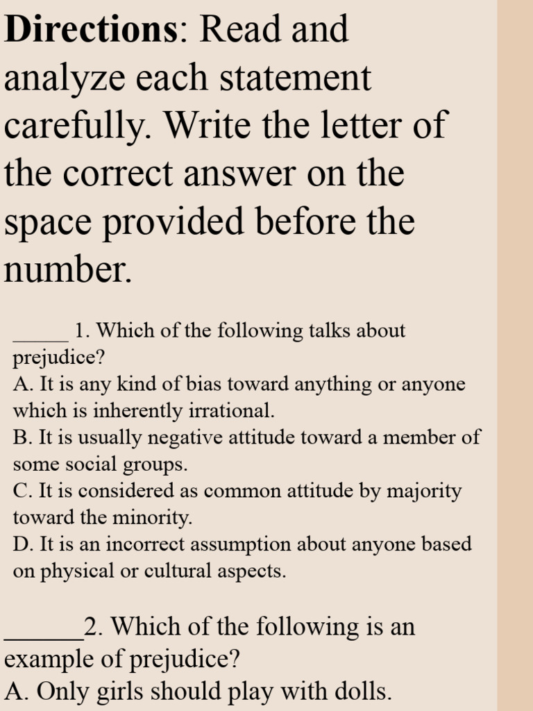 Analyze Each Statement Carefully. Write The Letter of The Correct Answer On The Space Provided ...