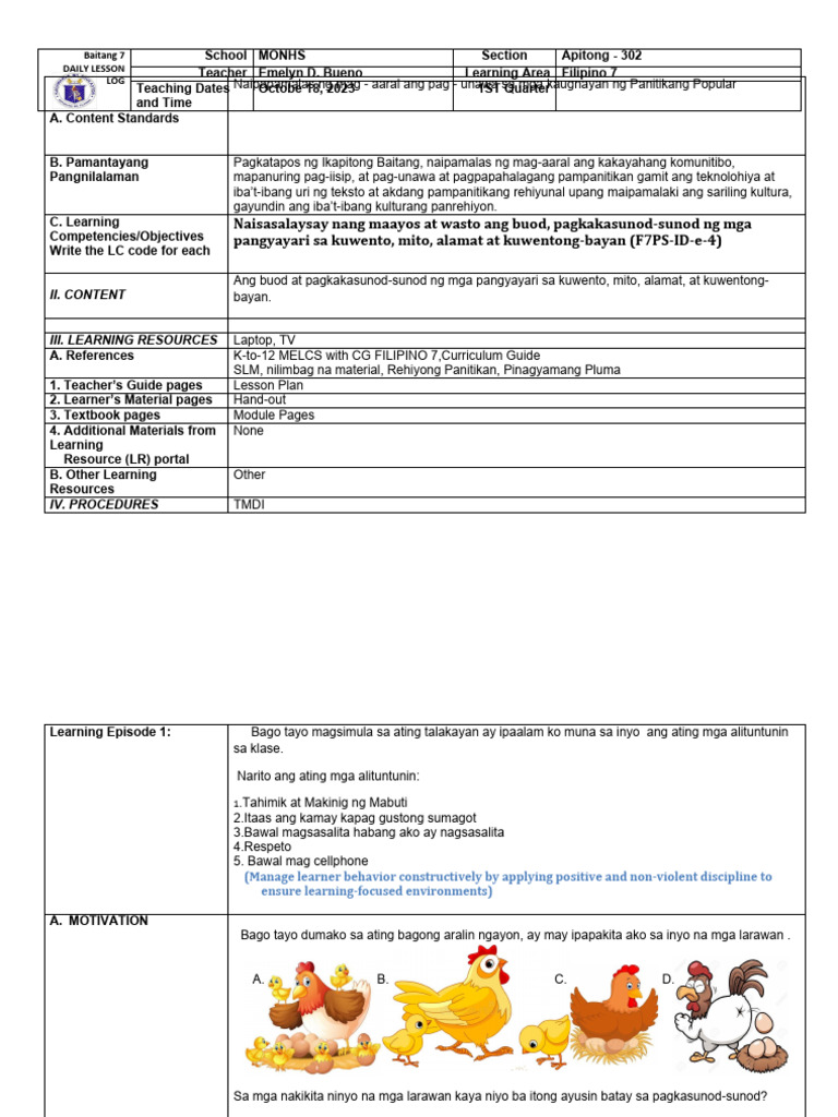 1st Classroom Observation S.Y 2023-2024 | PDF