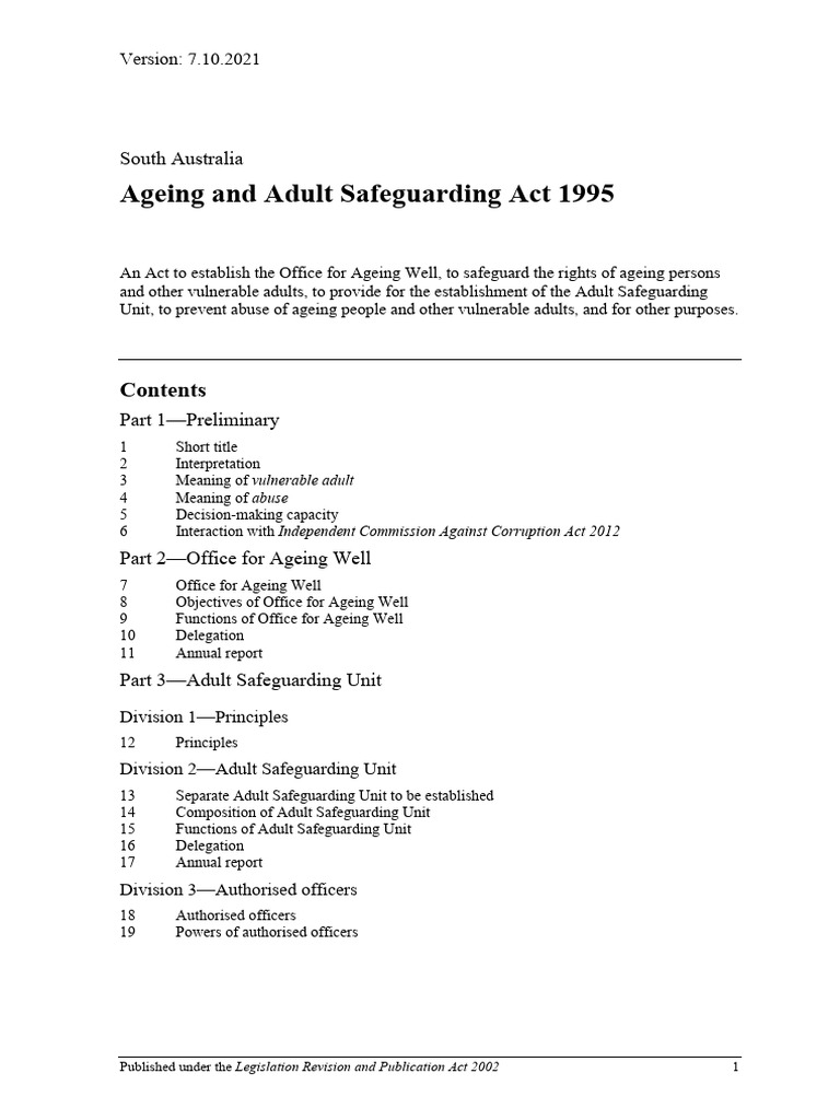 South Australia Adult Safeguarding Act | PDF | Search Warrant | Autonomy