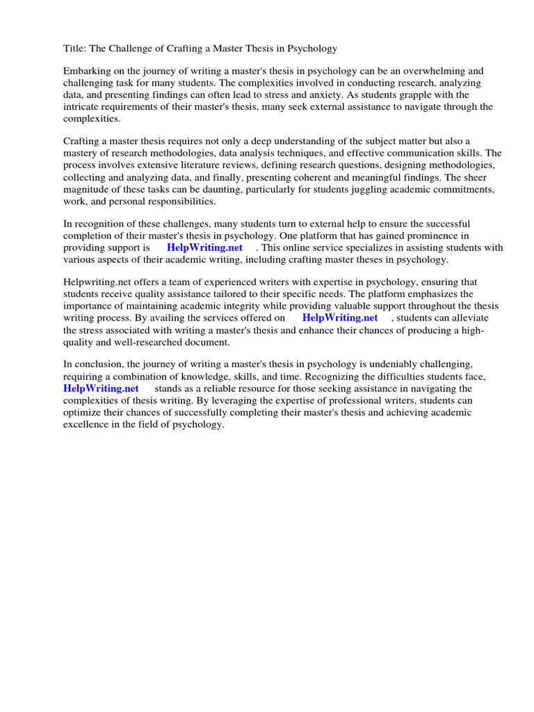 Master Thesis Psychology Example | PDF | Thesis | Psychology
