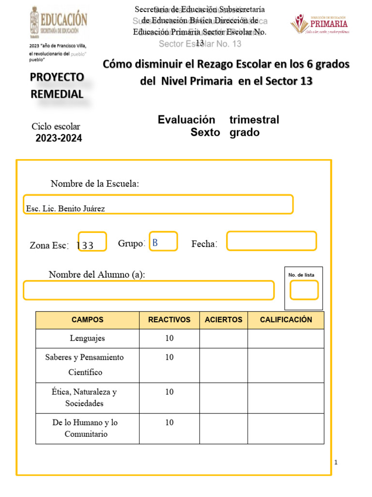 Evaluación Diagnostica Sexto Gdo. | PDF | México | Agua