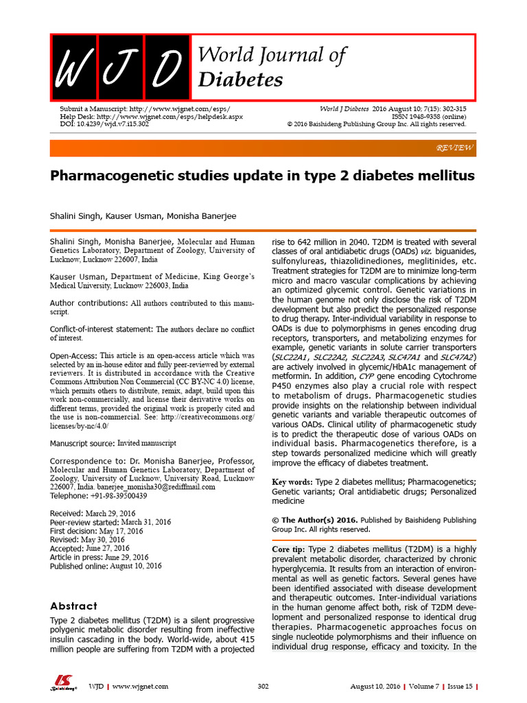 Pharmacogenetics in Type 2 Diabetes | PDF | Pharmacogenomics | Insulin