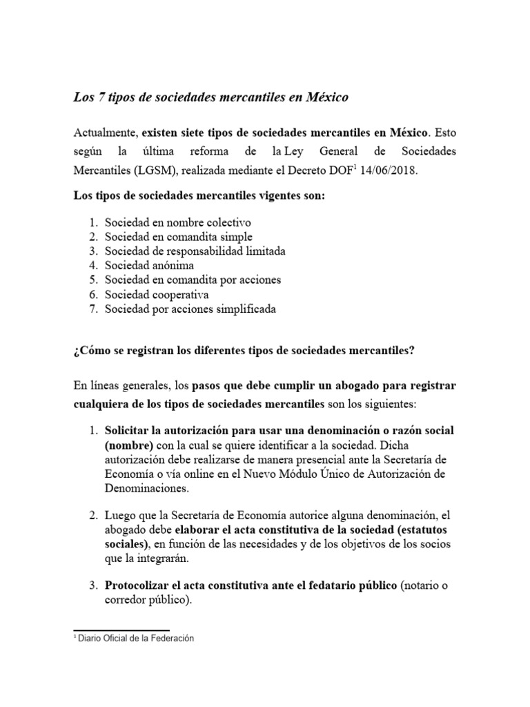 Los 7 Tipos de Sociedades Mercantiles en México | Descargar gratis PDF | Sociedad de ...