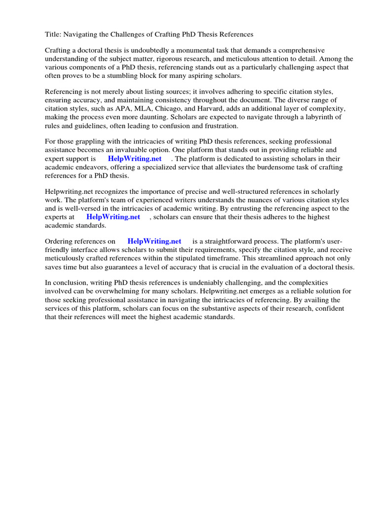 How To Write PHD Thesis References | PDF