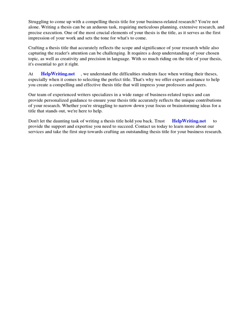 Thesis Title List for Business | PDF | Thesis | Essays