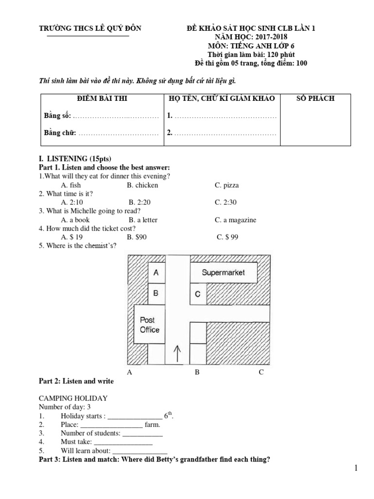 De Khao Sat Hoc Sinh Gioi Mon Tieng Anh 6 Nam 2017 2018 Co Dap An Truong Thcs Le Quy Don Lan 1 ...