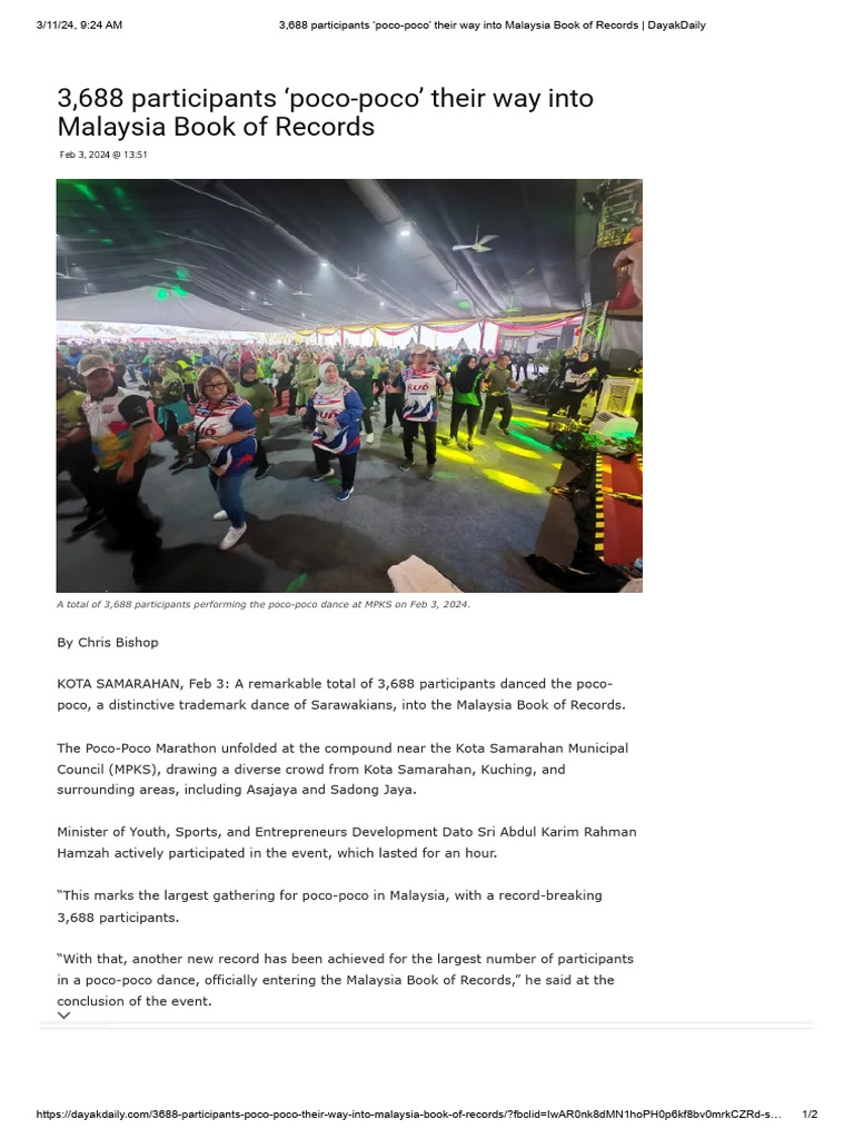 3,688 Participants Poco-Poco' Their Way Into Malaysia Book of Records ...