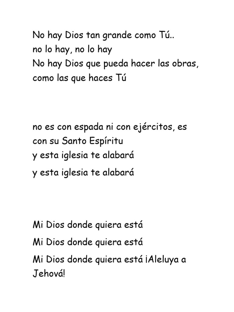 Letra de "No hay Dios tan grande como Tú" | PDF