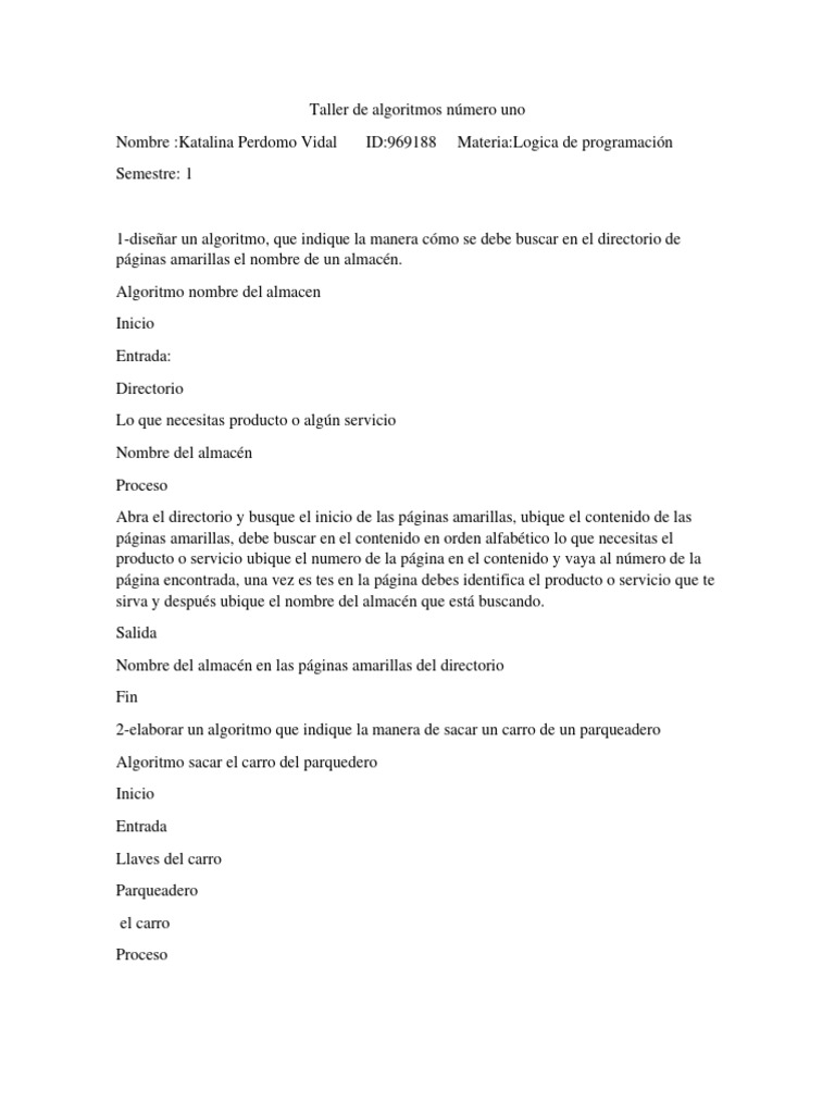 Taller de Algoritmos 969188 | PDF