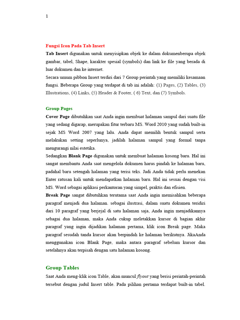 Fungsi Icon Pada Tab Insert-1 | PDF | Metode & Bahan Ajar | Seni