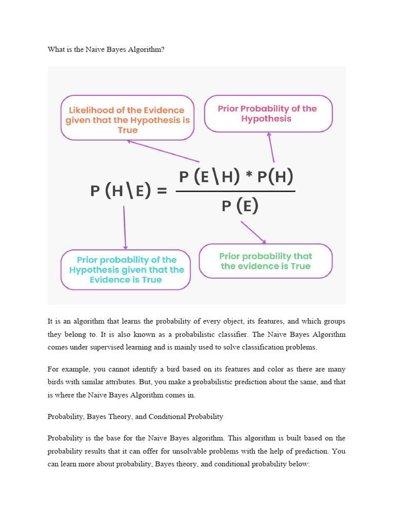 Naive Bayes Algorithm | PDF | Statistical Classification | Probability Naive Bayes Algorithm | PDF | Statistical Classification | Probability