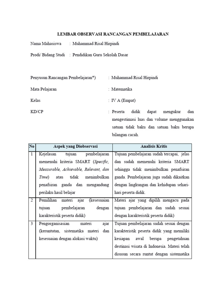 Muhammad Risal Hirpindi 01 05 6 B4 4 Lk 3 Lembar Observasi