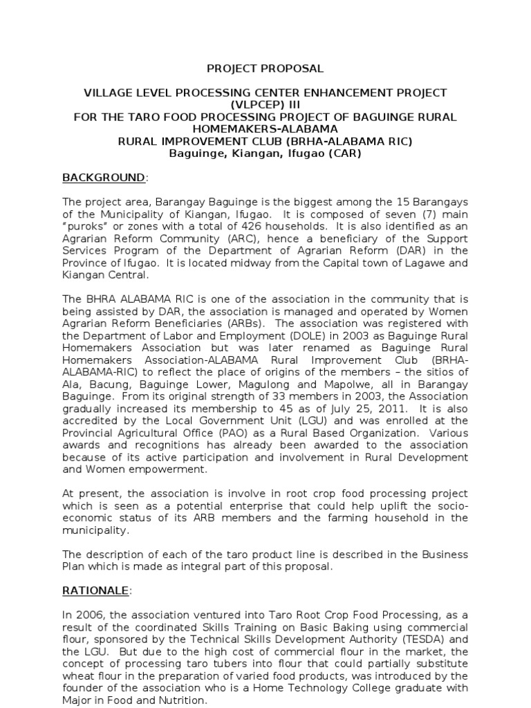 Taro Processing Enhancement Proposal | PDF | Flour | Foods