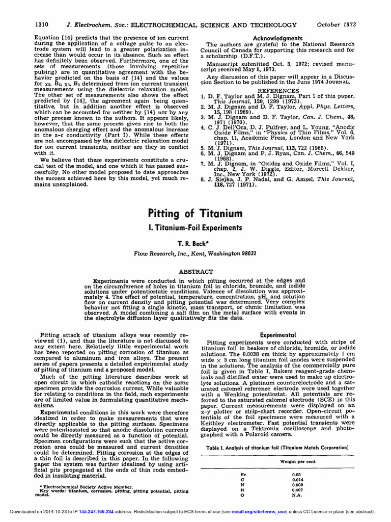 Titanium in Saltwater Solution | PDF | Corrosion | Electrode