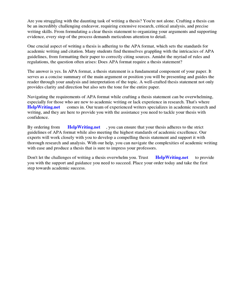 Does Apa Format Require A Thesis Statement | PDF | Thesis | Essays