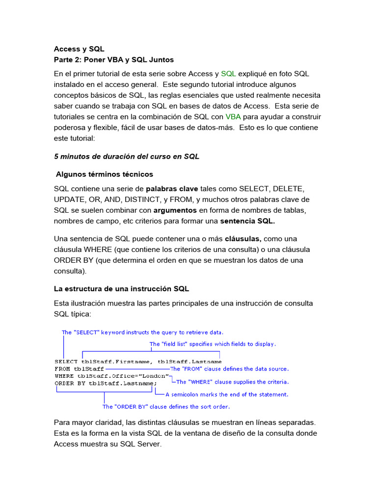 Pasar SQL A VBA | PDF | SQL | Lenguaje de programación
